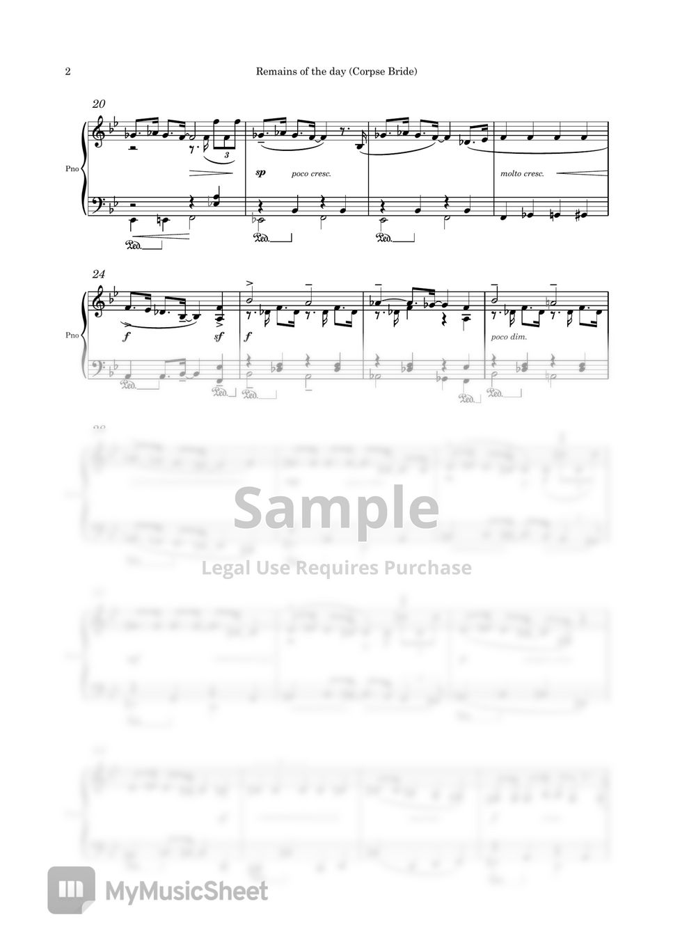 From Corpse Bride - Remains Of The Day (Piano Arrangement) Sheet by ...