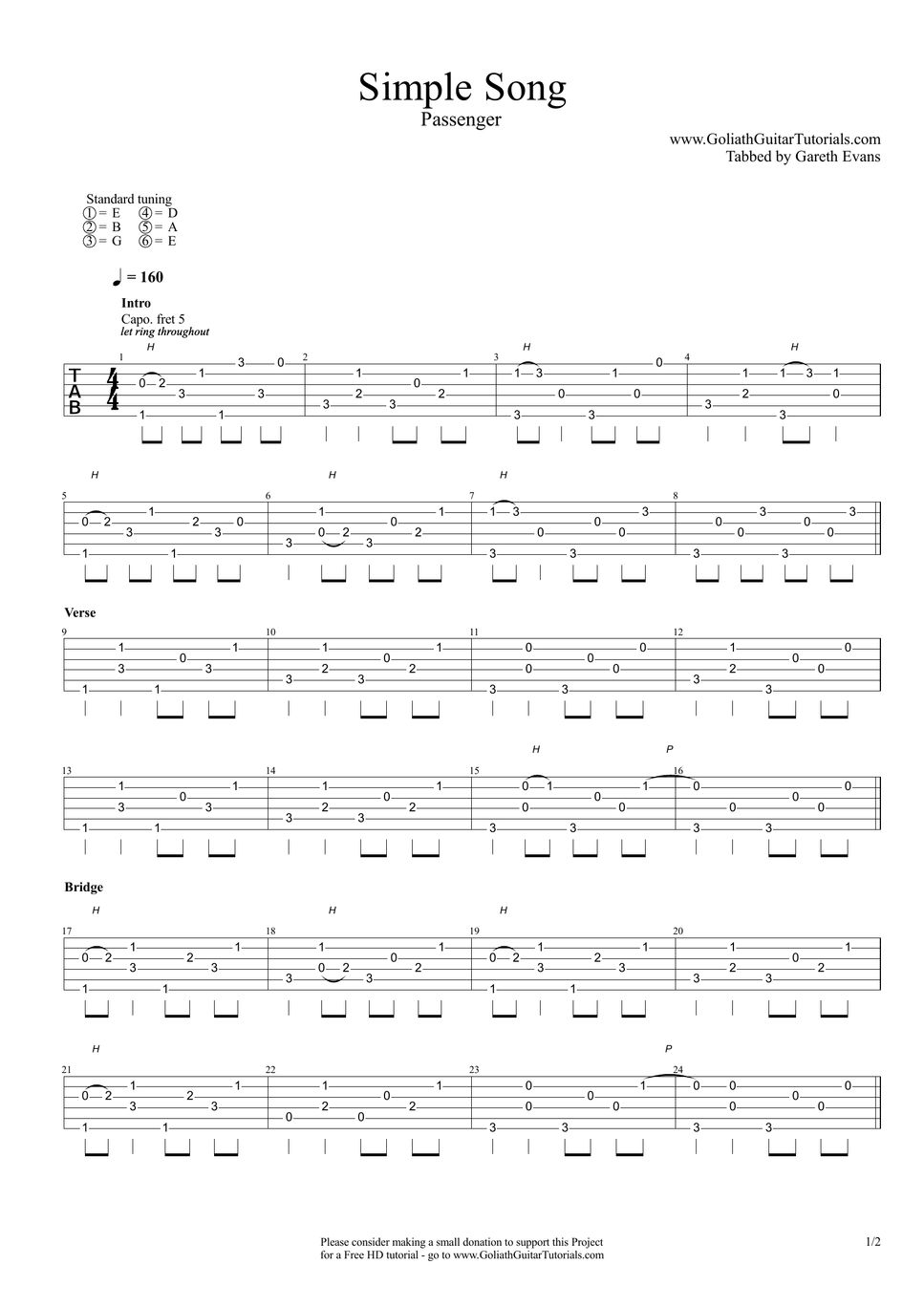 Passenger - Simple Song Sheet by Goliath Guitar Tutorials