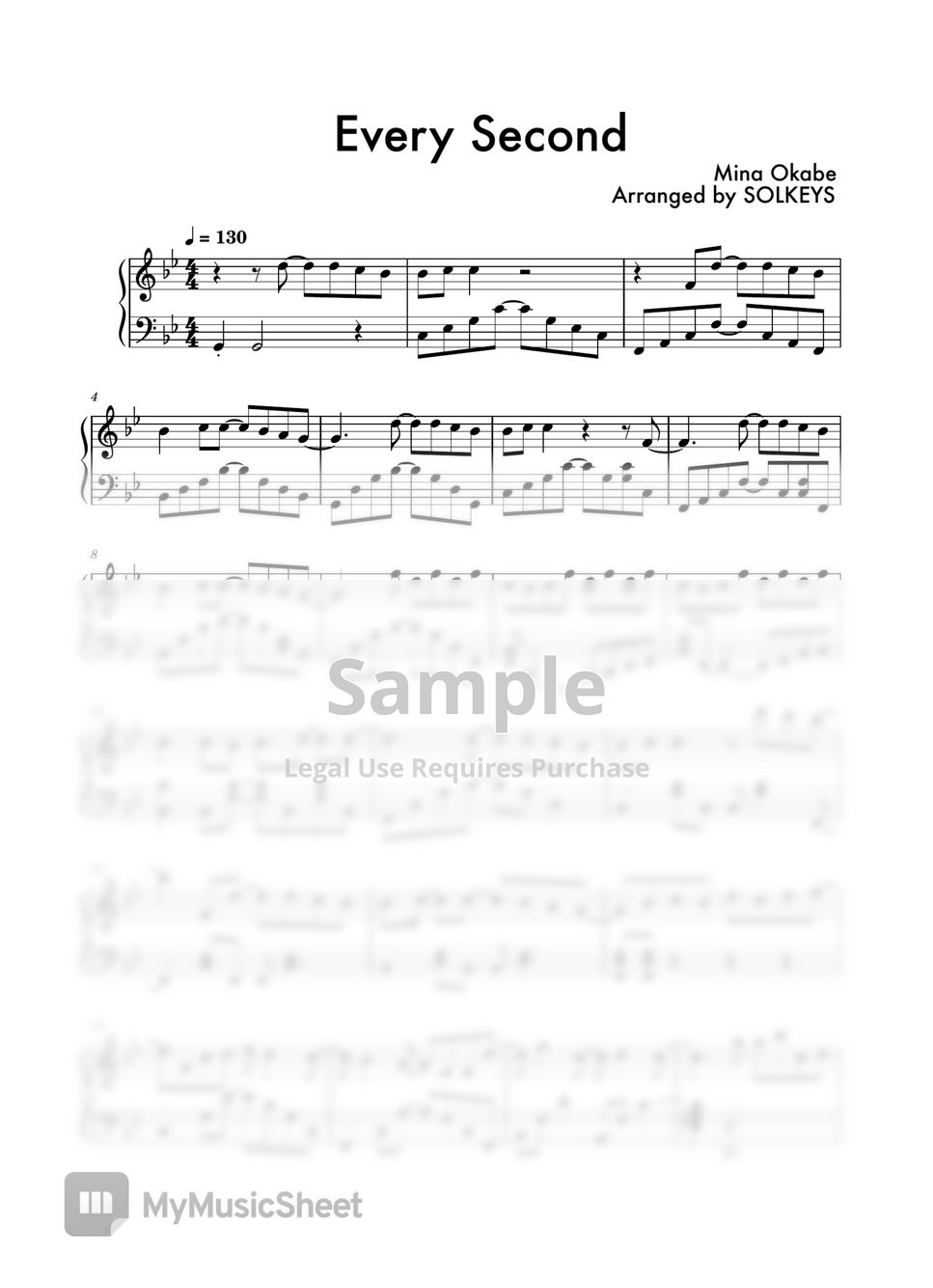 Mina Okabe - Every Second Sheet Music by Solkeys