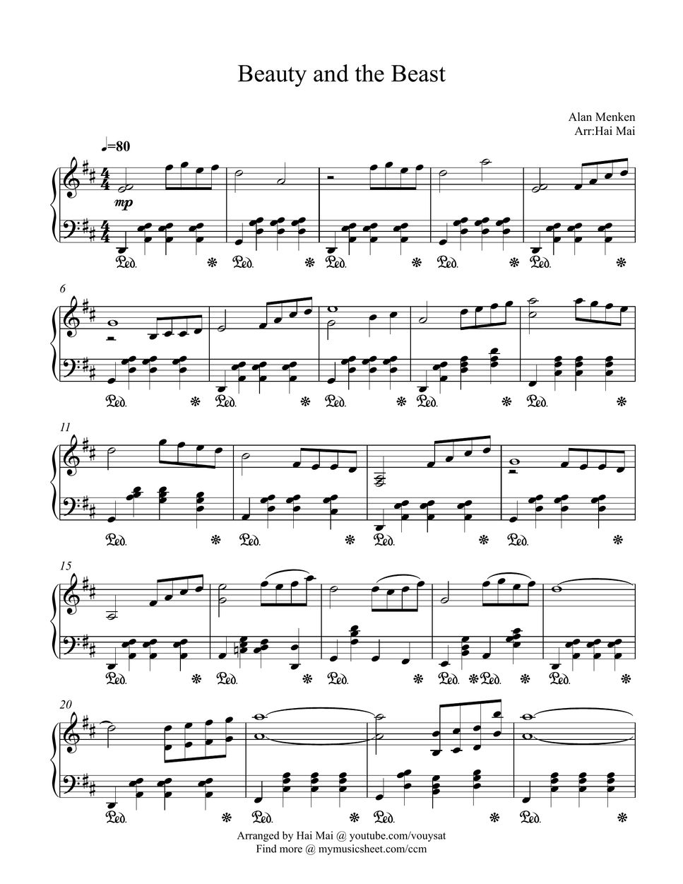 Alan Menken - Beauty and the beast for Piano solo Sheet by Haimai