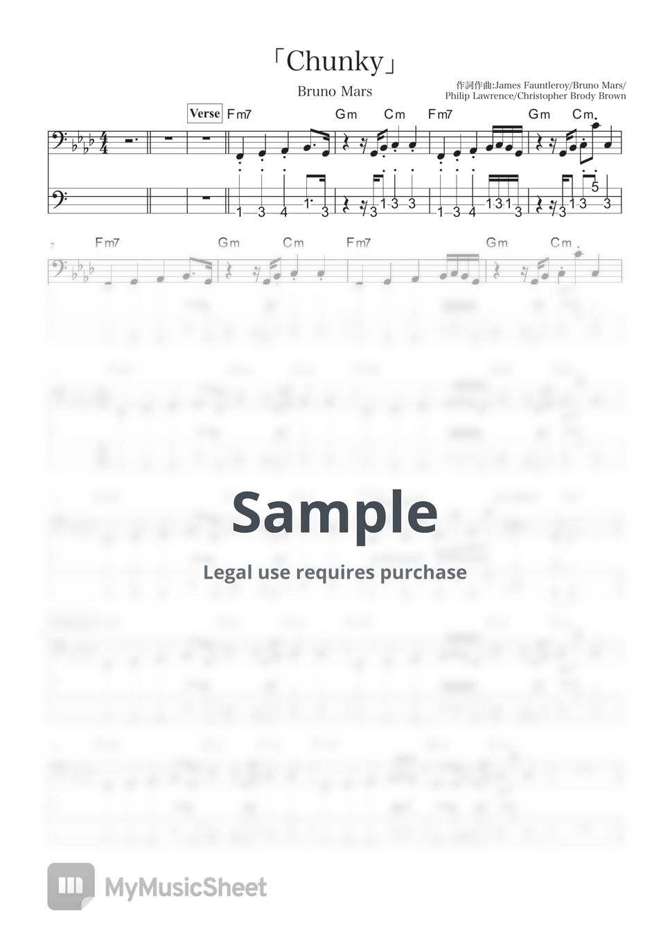 Bruno Mars - Chunky (ベース譜/TAB譜あり) Sheets by きどりん