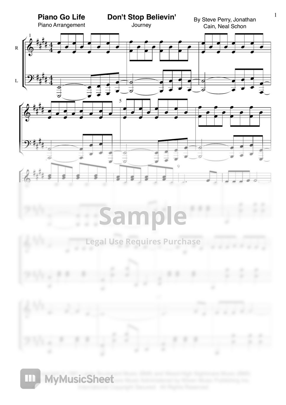 Journey - Don't Stop Believin' Sheet by Piano Go Life