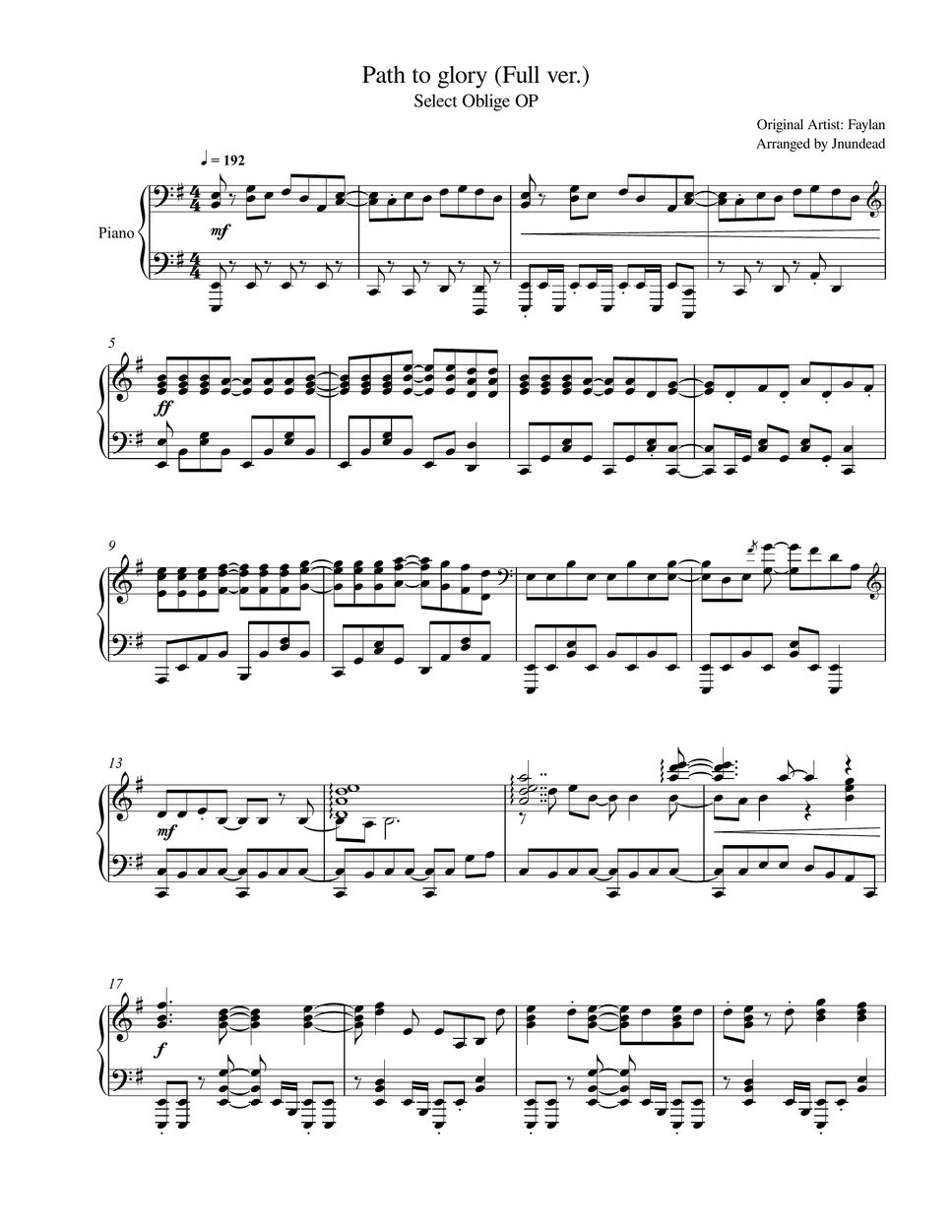 Faylan - Path to glory (Full ver.) 악보 by Jnundead
