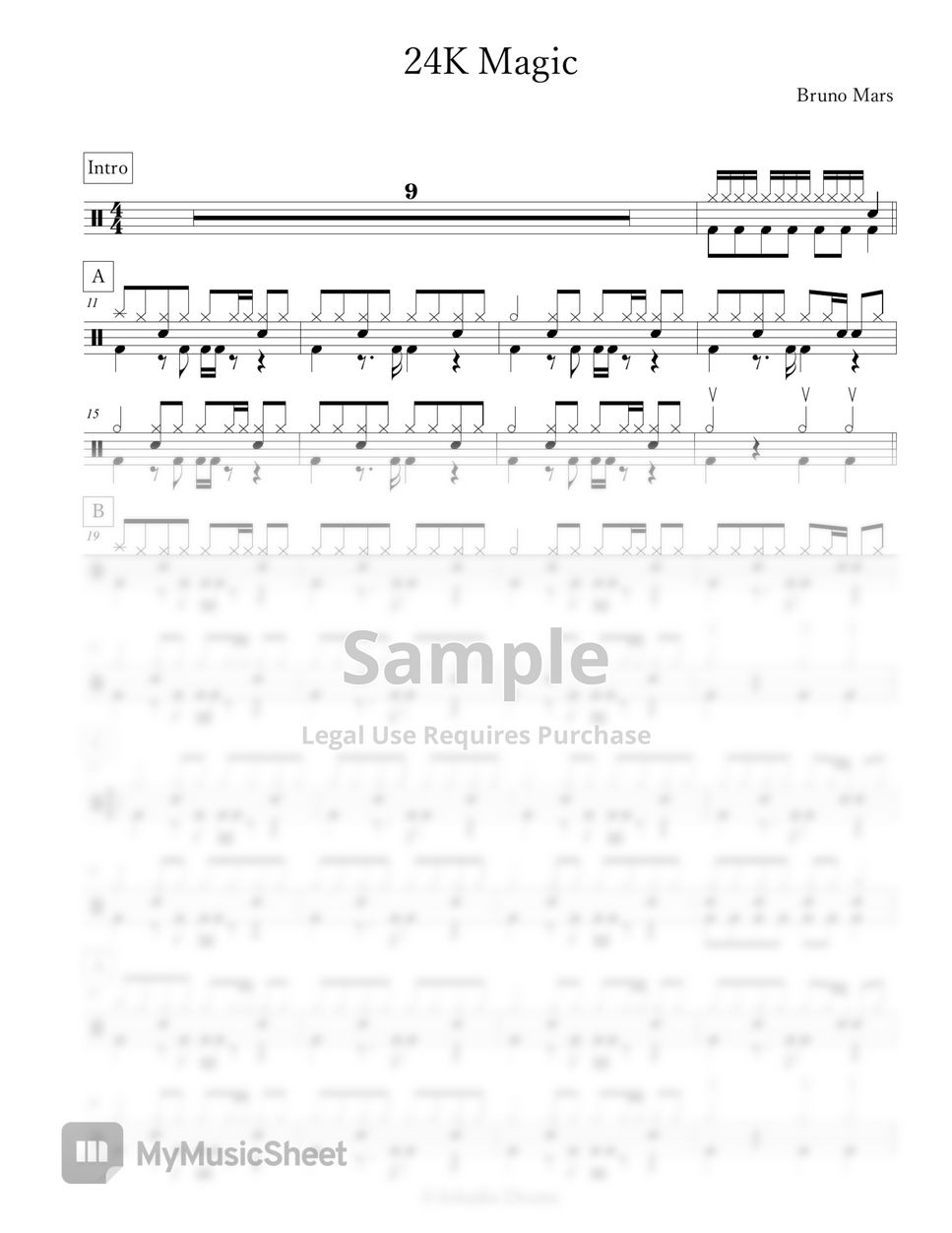 Bruno Mars - 24K Magic 악보 by Arkadia Drums