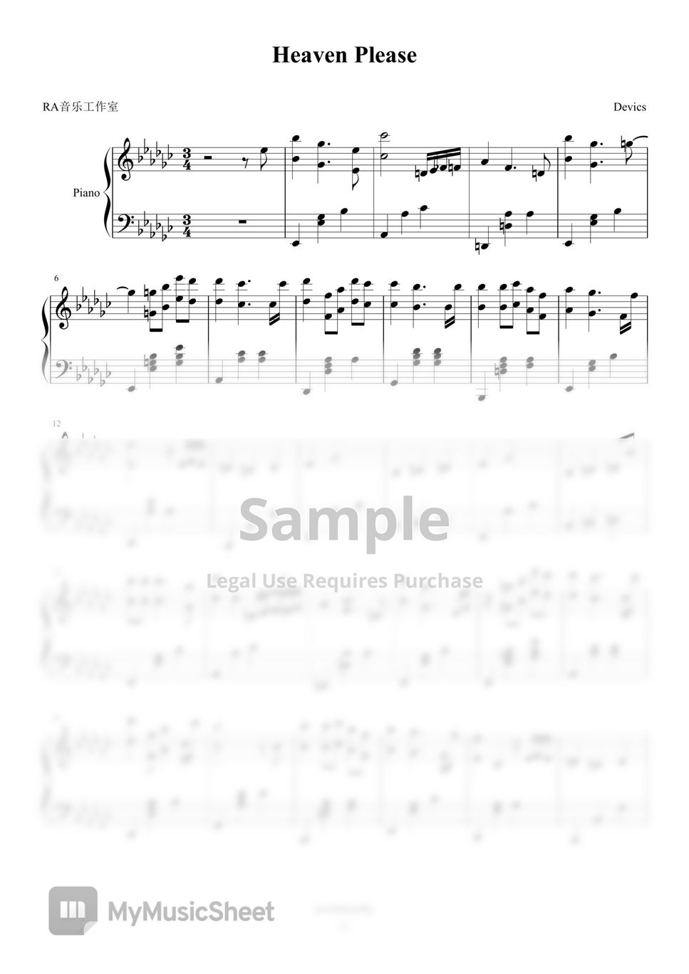 Devics - Heaven Please Sheet Music by 扒啦扒扒扒