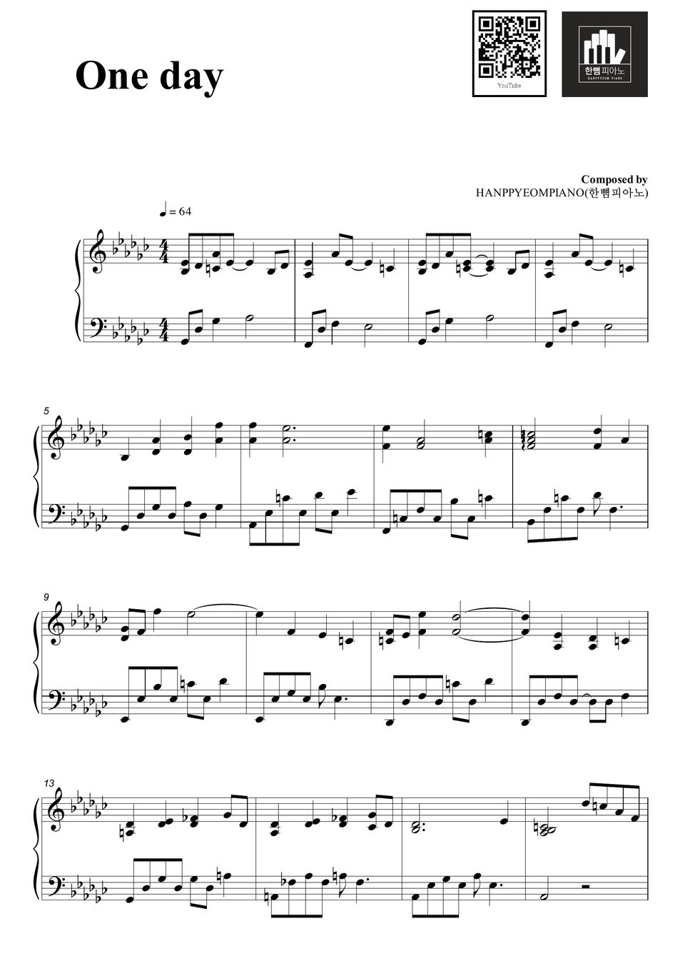 HANPPYEOMPIANO(한뼘피아노) - One day Sheet by HANPPYEOMPIANO