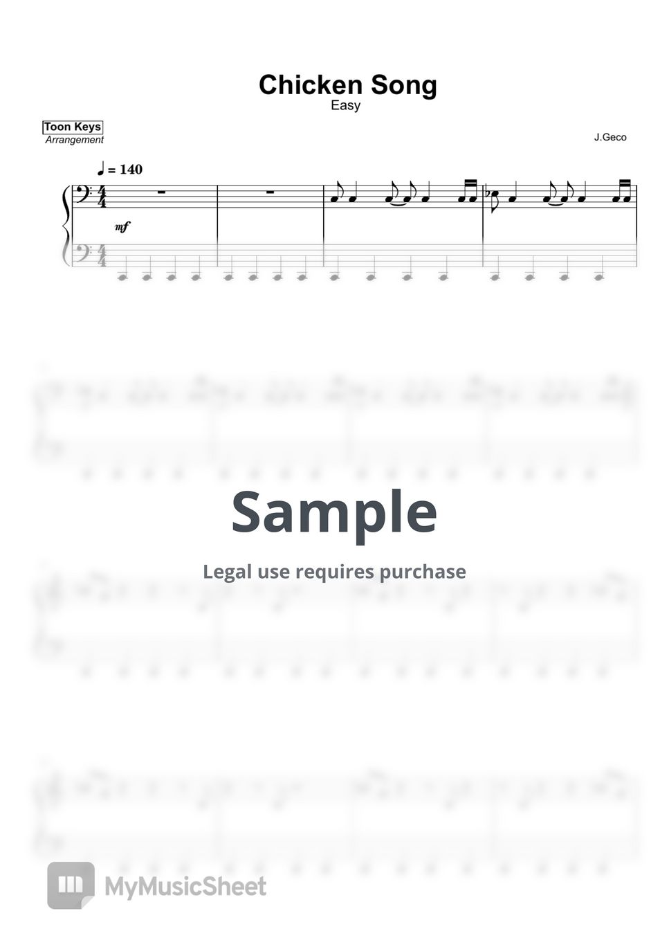 J.Geco - Chicken Song Sheet Music by Toon Keys