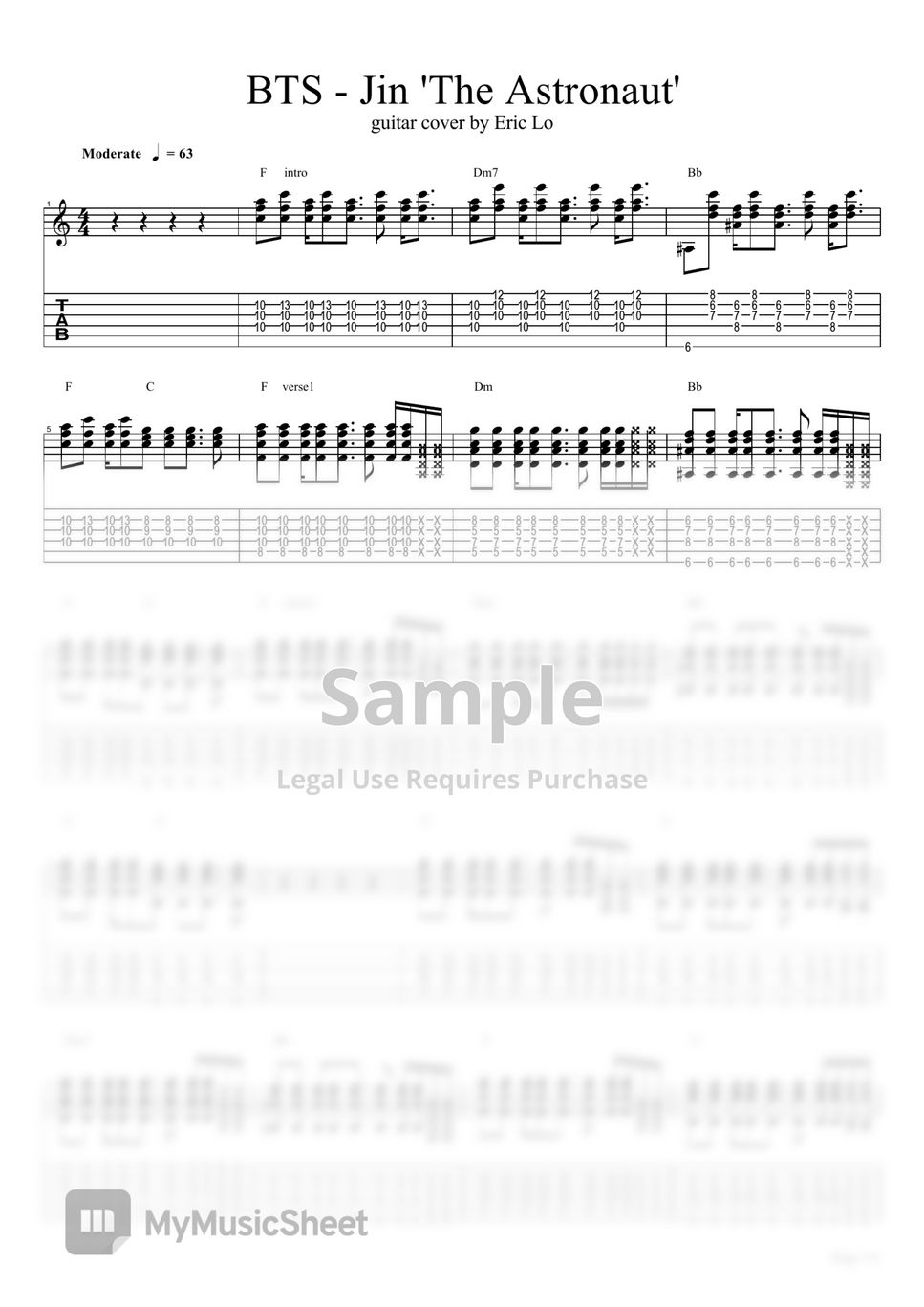 방탄소년단 BTS 진- Jin - The Astronaut guitar cover Sheets by Eric Lo