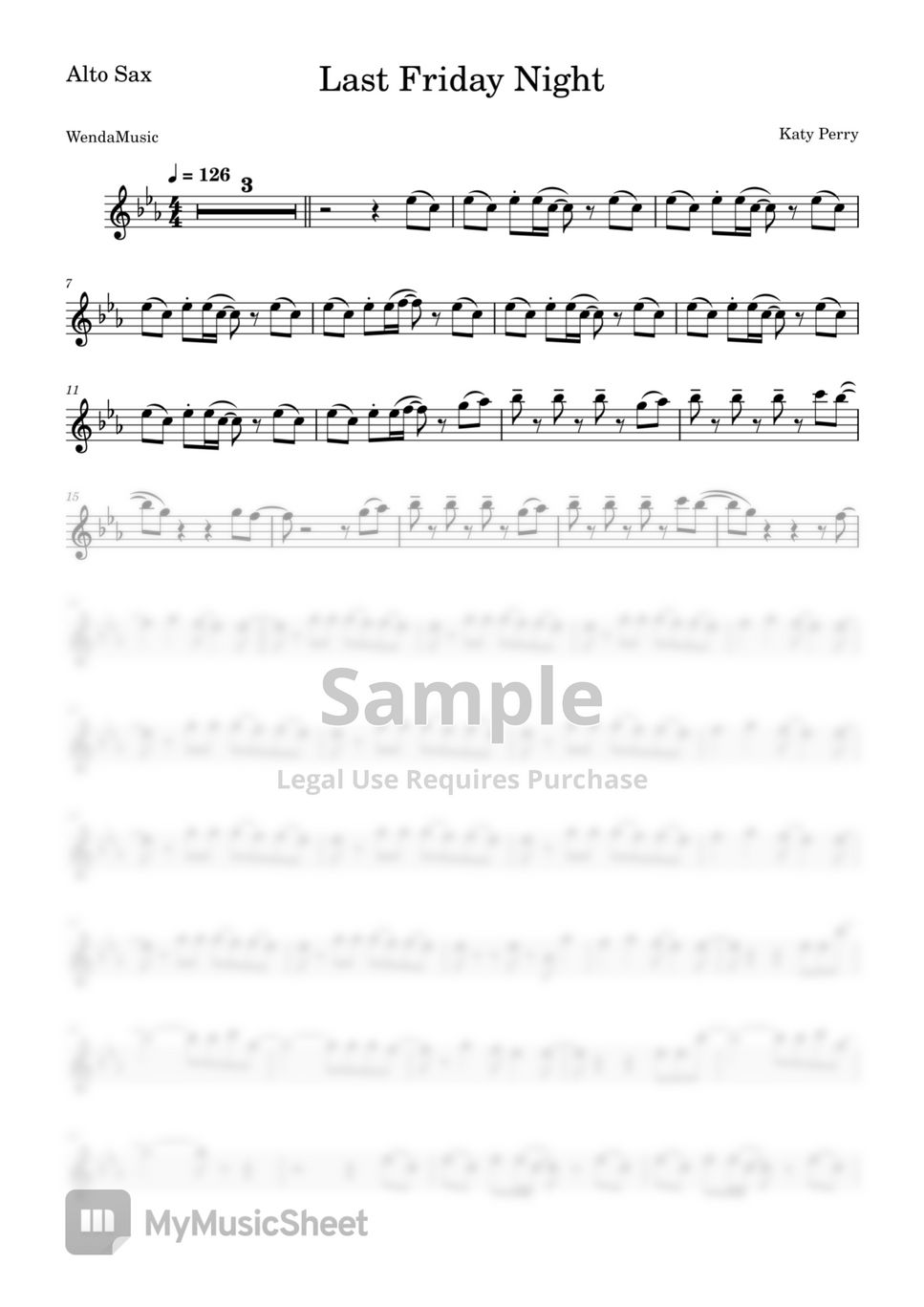 Katy Perry - Last Friday Night (Alto Saxophone) Partitura by WendaMusic