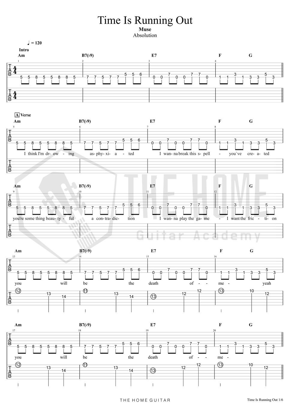 Muse - Time Is Running Out TAB by TheHomeGuitar