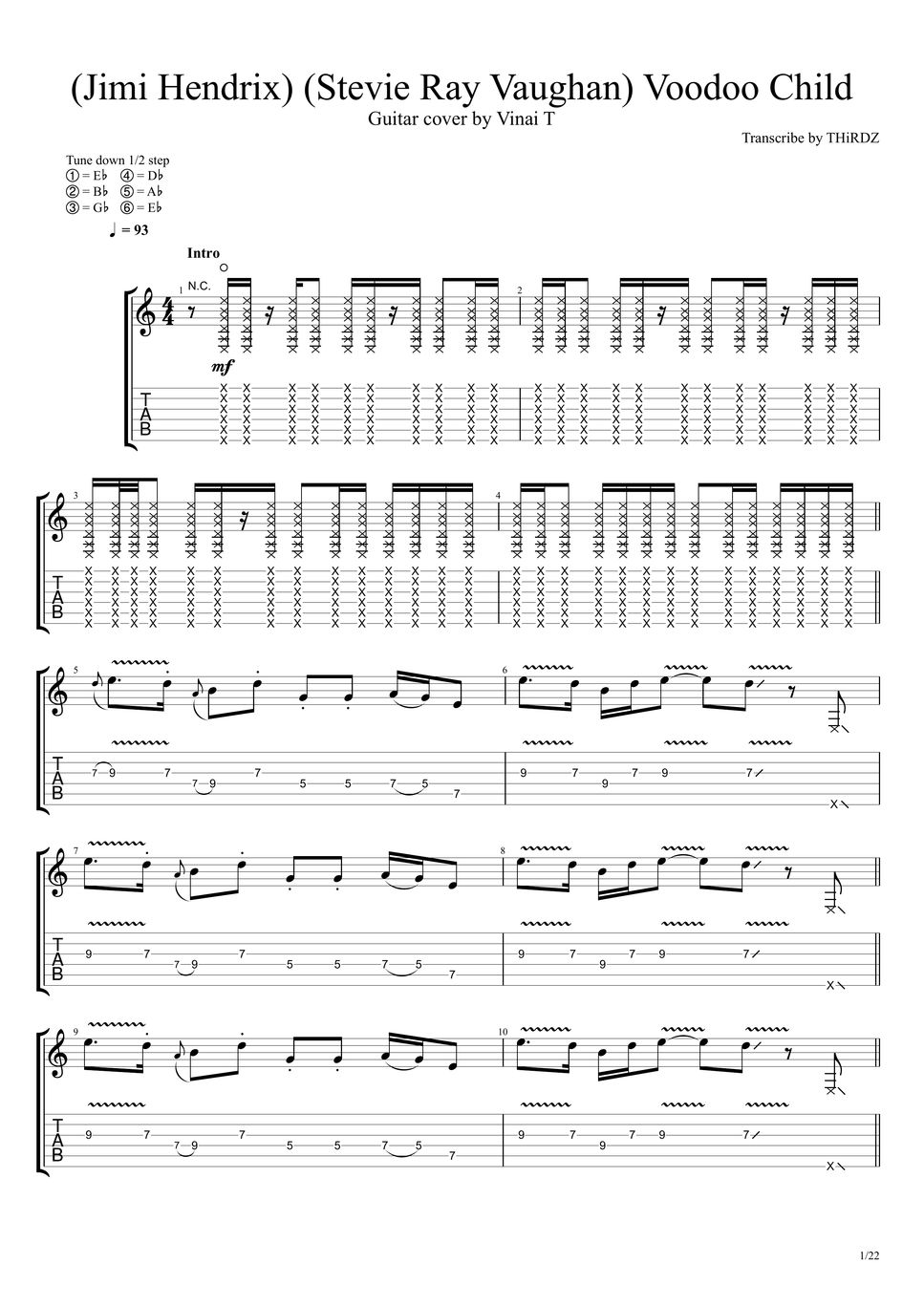 Jimi Hendrix - Voodoo Child by Vinai T Tab + 1staff by Jimi Hendrix