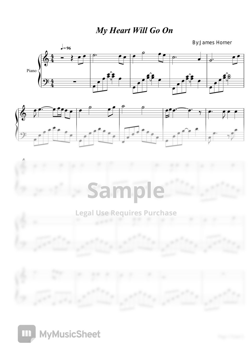 Will Jennings, James Horner - My Heart Will Go On,Piano Solo Sheet (我心永恒，钢琴独奏谱，My Heart Will Go ...