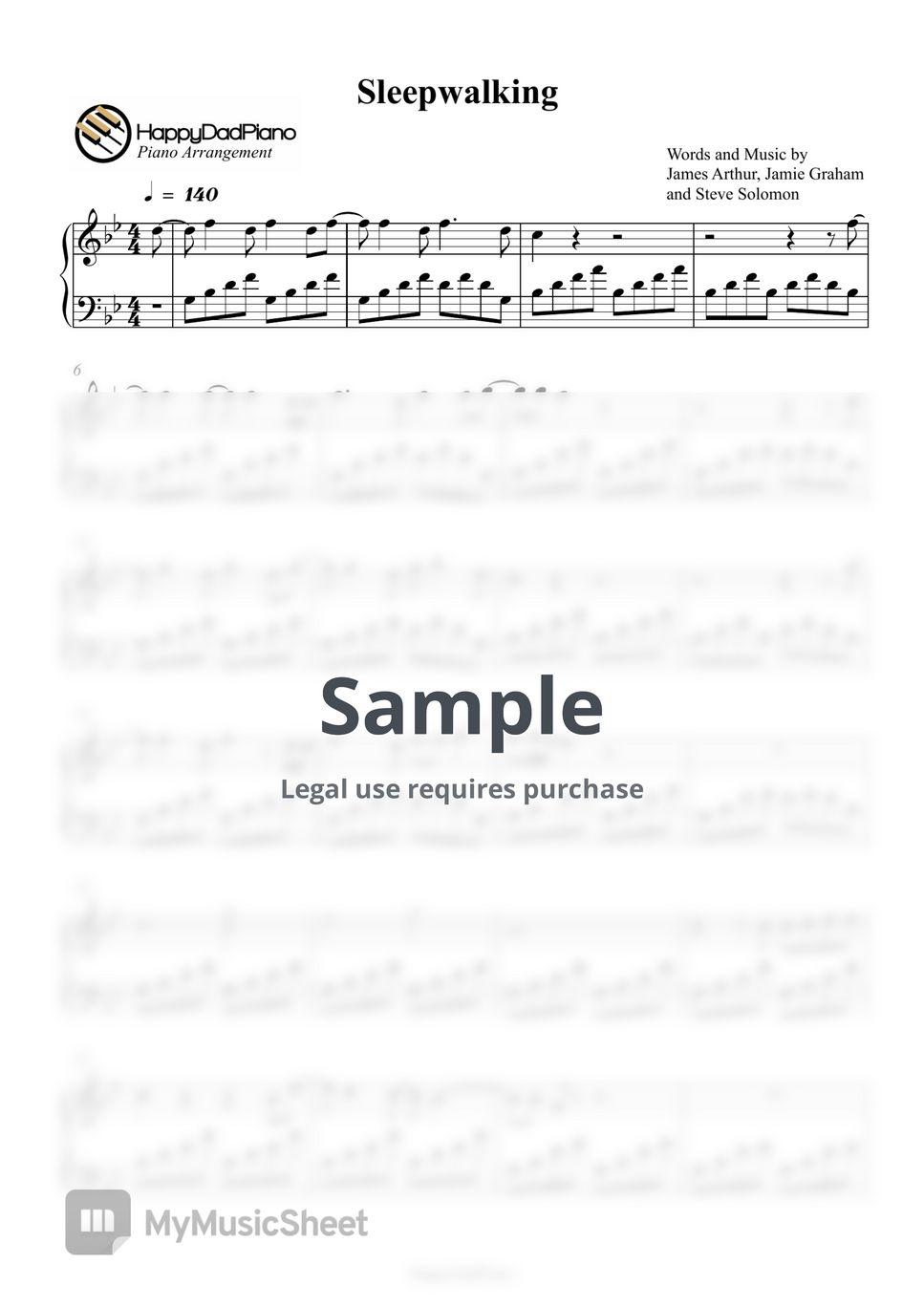 James Arthur - Sleepwalking Sheets by HappyDadPiano