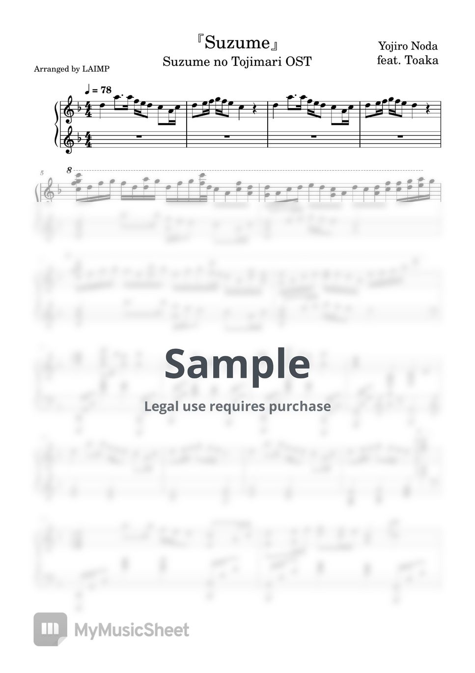 Yojiro Noda (feat. Toaka) - 『Suzume』 Sheet Music by LAIMP
