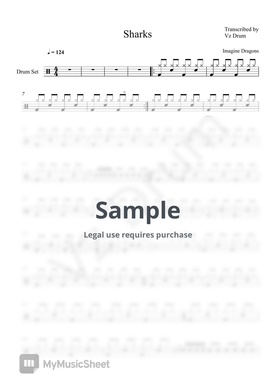 Imagine Dragons - Sharks Sheet Music by Vz Drum