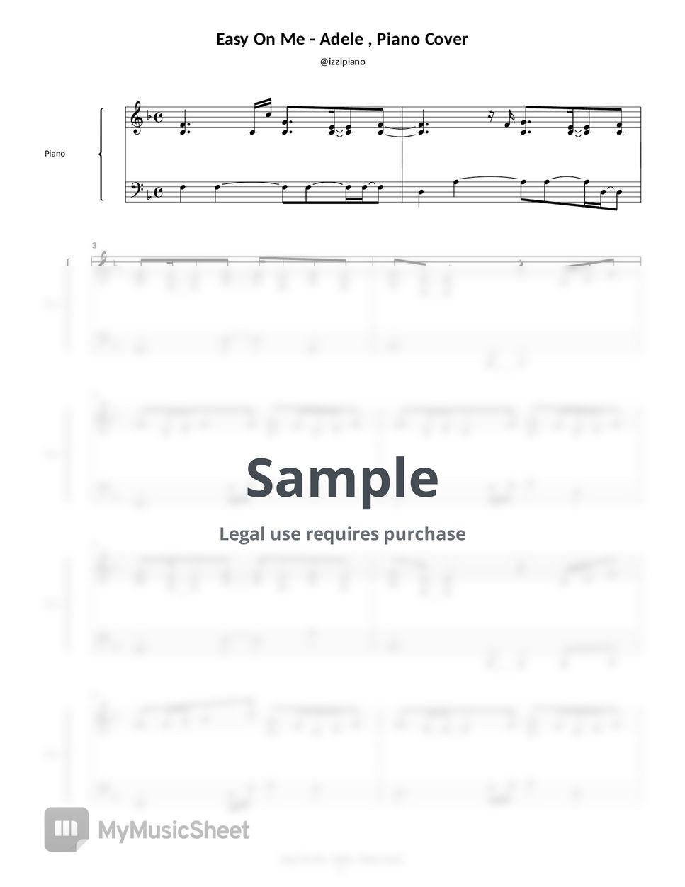 @izzipiano - Easy On Me - Adele , Piano Cover Piano Partition PDF | mymusic5