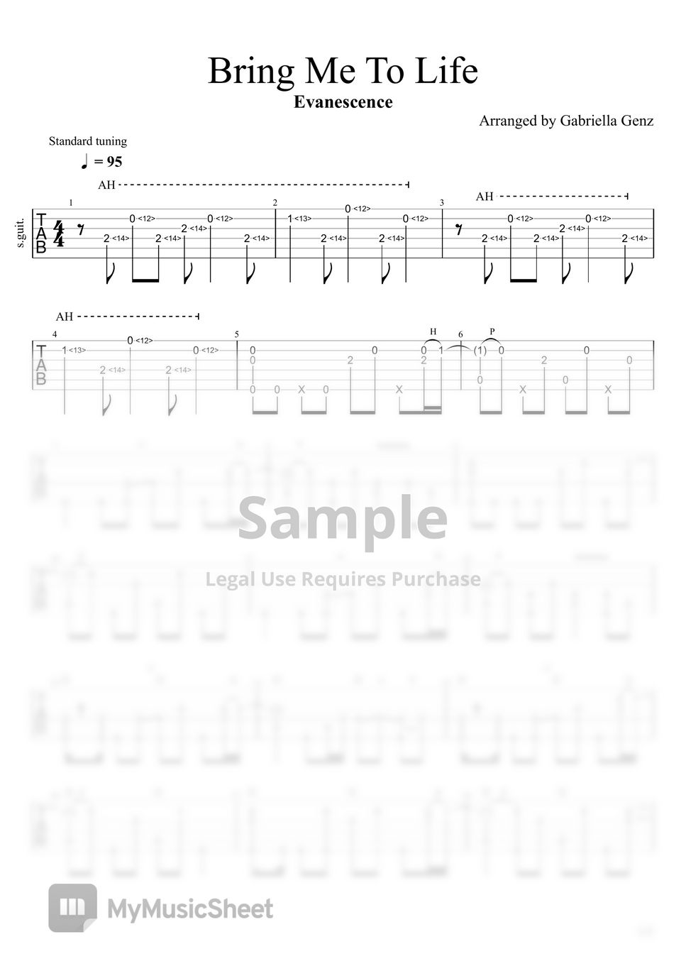 Evanescence - Bring Me To Life 악보 by Gabriella Genz