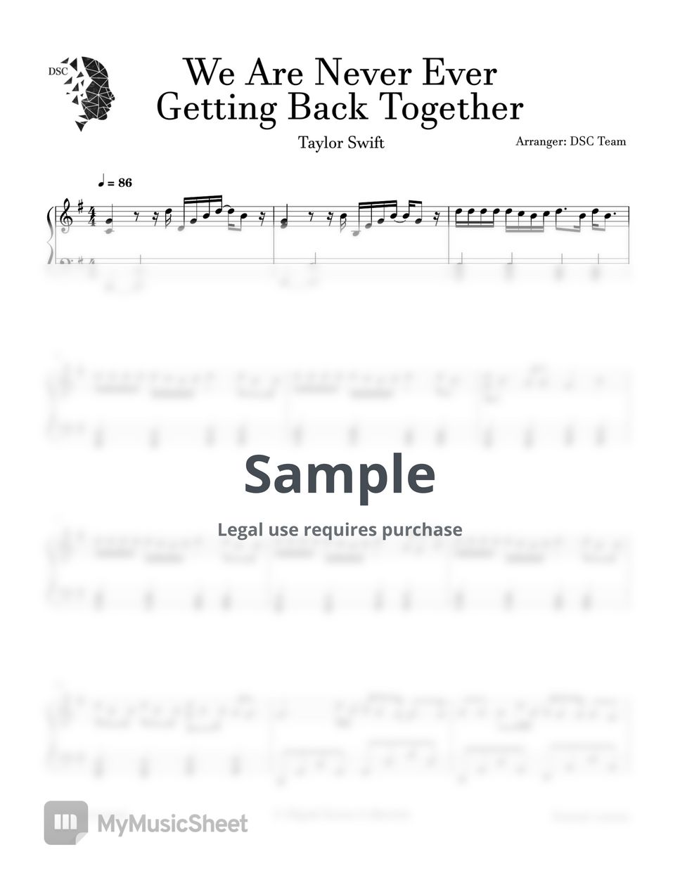 Taylor Swift - We Are Never Ever Getting Back Together Sheet Music by ...