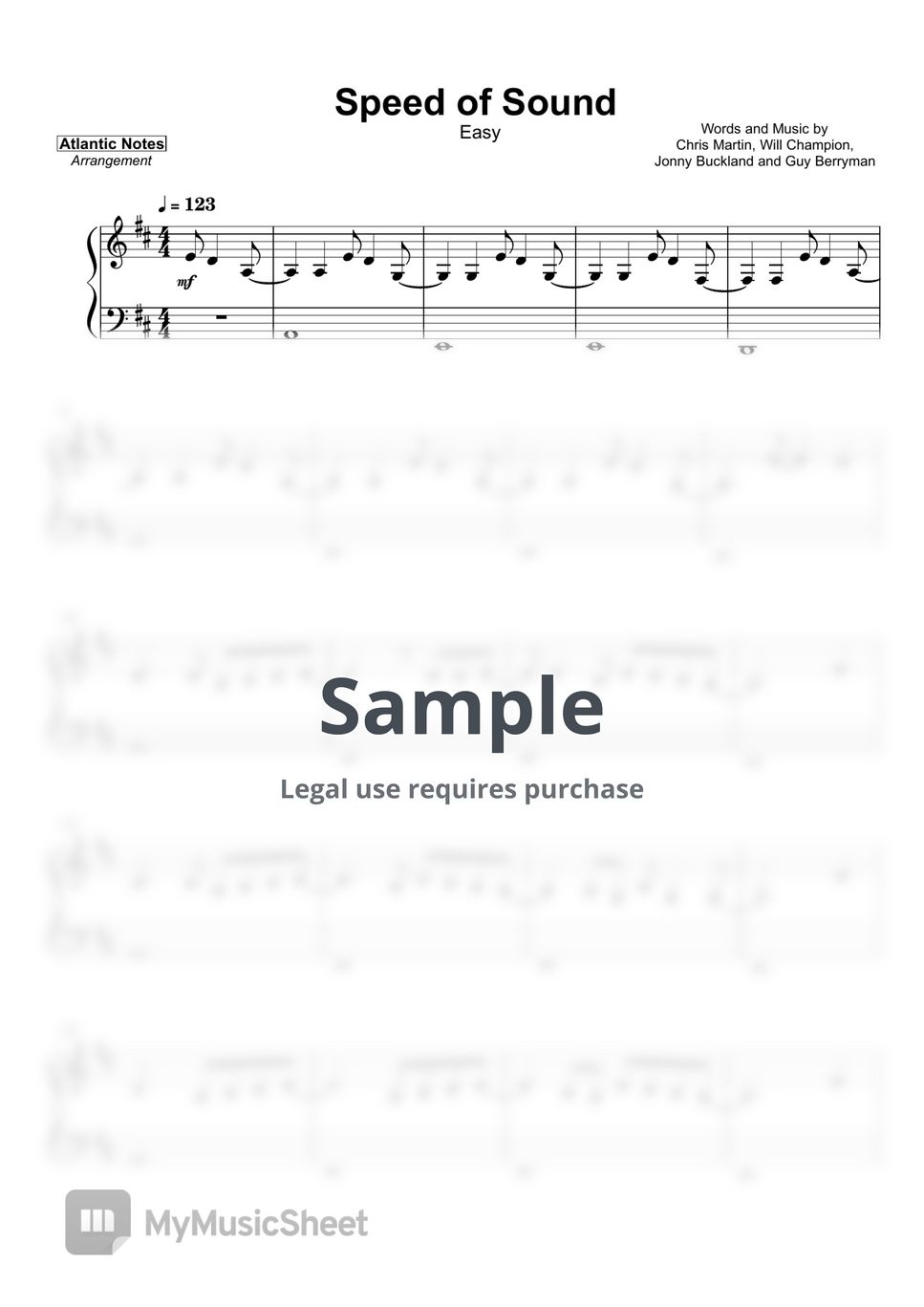 Coldplay - Speed of Sound Sheet Music by Atlantic Notes