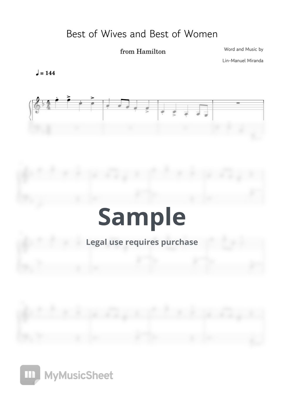 Hamilton - Best of Wives and Best of Women Sheet Music by GongEum