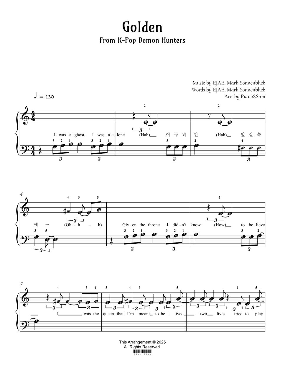 HUNTR/X - Golden [beginner] (K-POP Demon Hunters) Sheet Music by PianoSSam