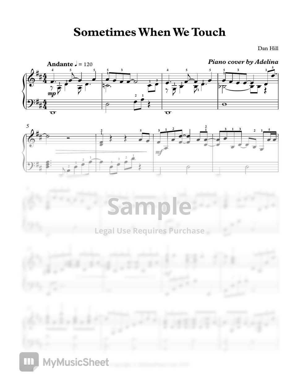 Dan Hill - Sometimes When We Touch 楽譜 by Adelina Piano