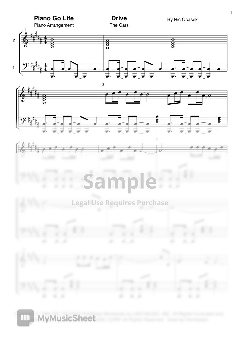 The Cars - Drive 악보 by Piano Go Life