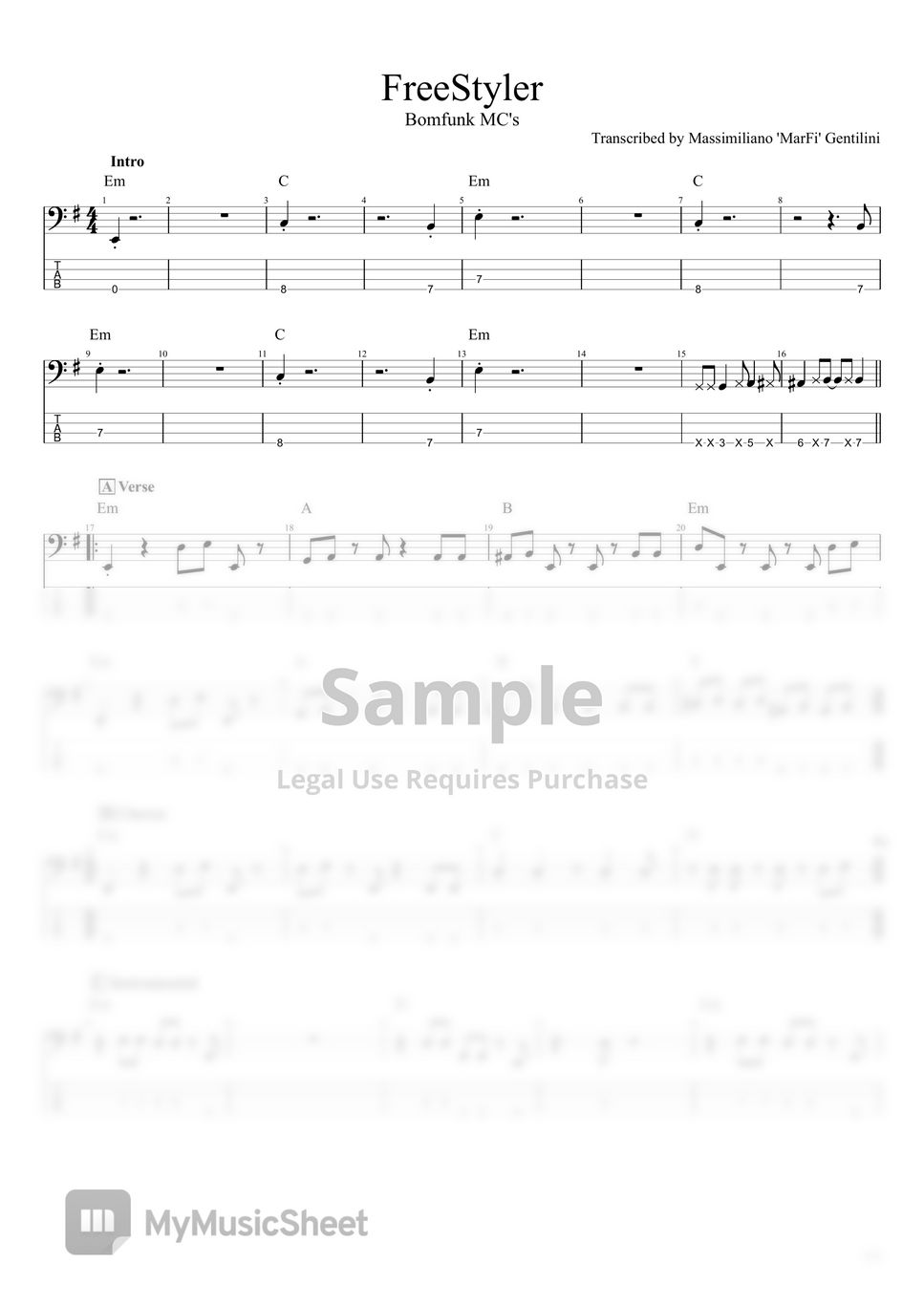 Bomfunk MC - Freestyler Sheet Music by Massimiliano Gentilini