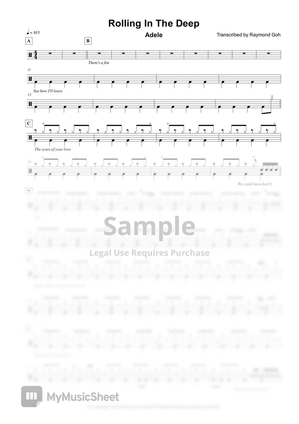 Adele - Rolling In The Deep Sheets by Raymond Goh