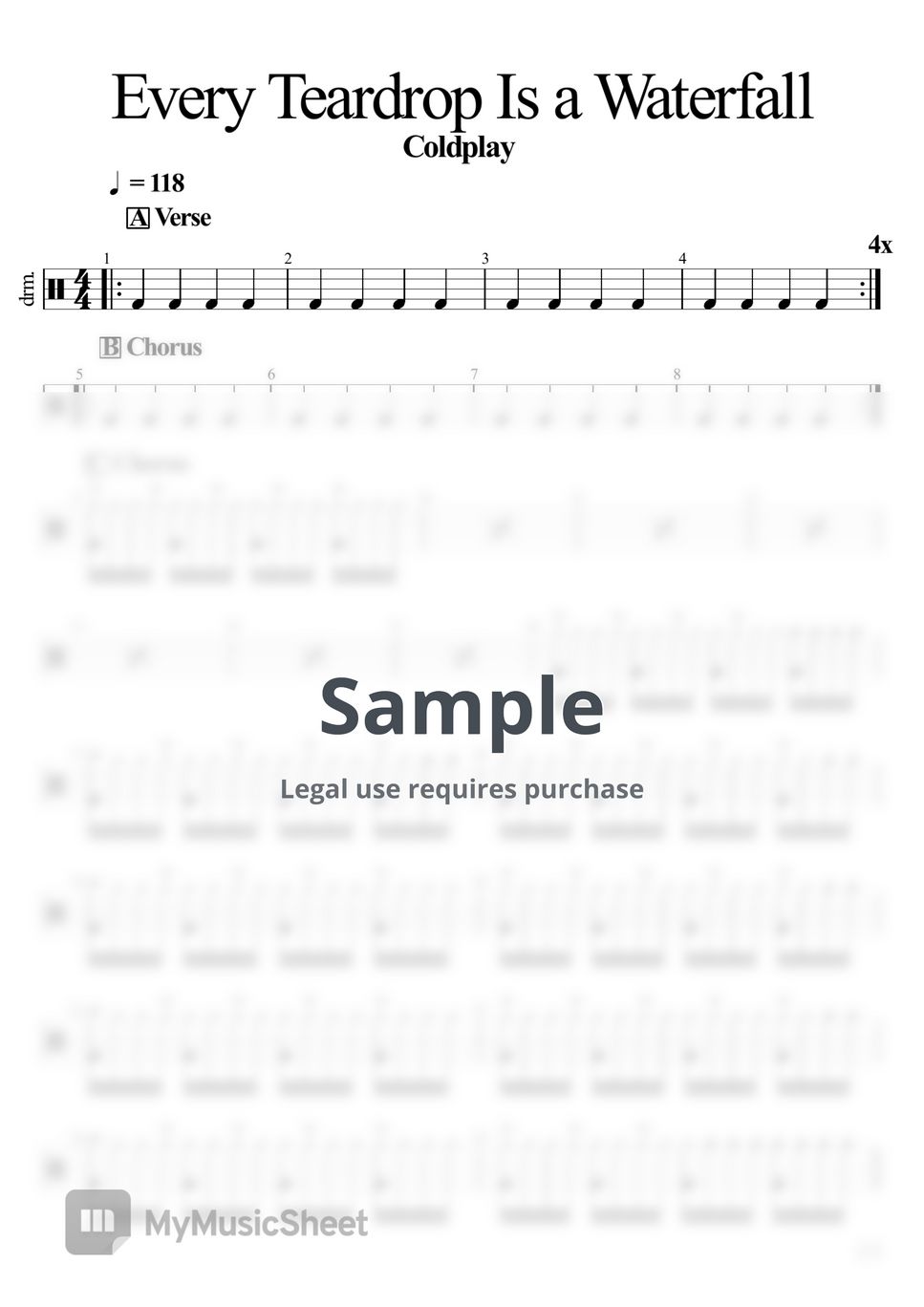 Coldplay - Every Teardrop Is a Waterfall 악보 by LeslieDrum