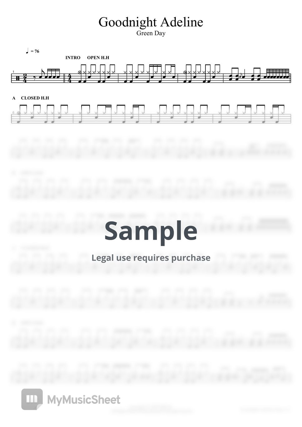 Green Day - Goodnight Adeline Sheets by COPYDRUM