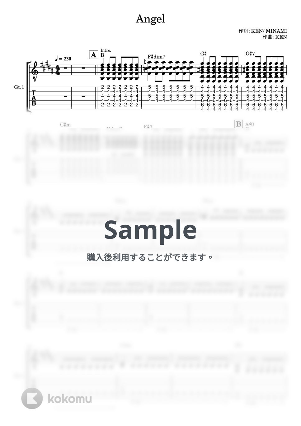 Ken Yokoyama - Angel (ギターTAB譜) タブ+五線譜 by やまさんルーム