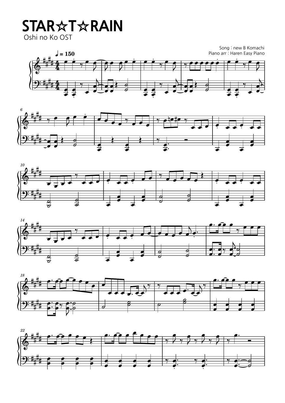 new B Komachi - STAR☆T☆RAIN (Oshi no Ko ep11 OST Easy ver) Sheets by Haren Easy Piano