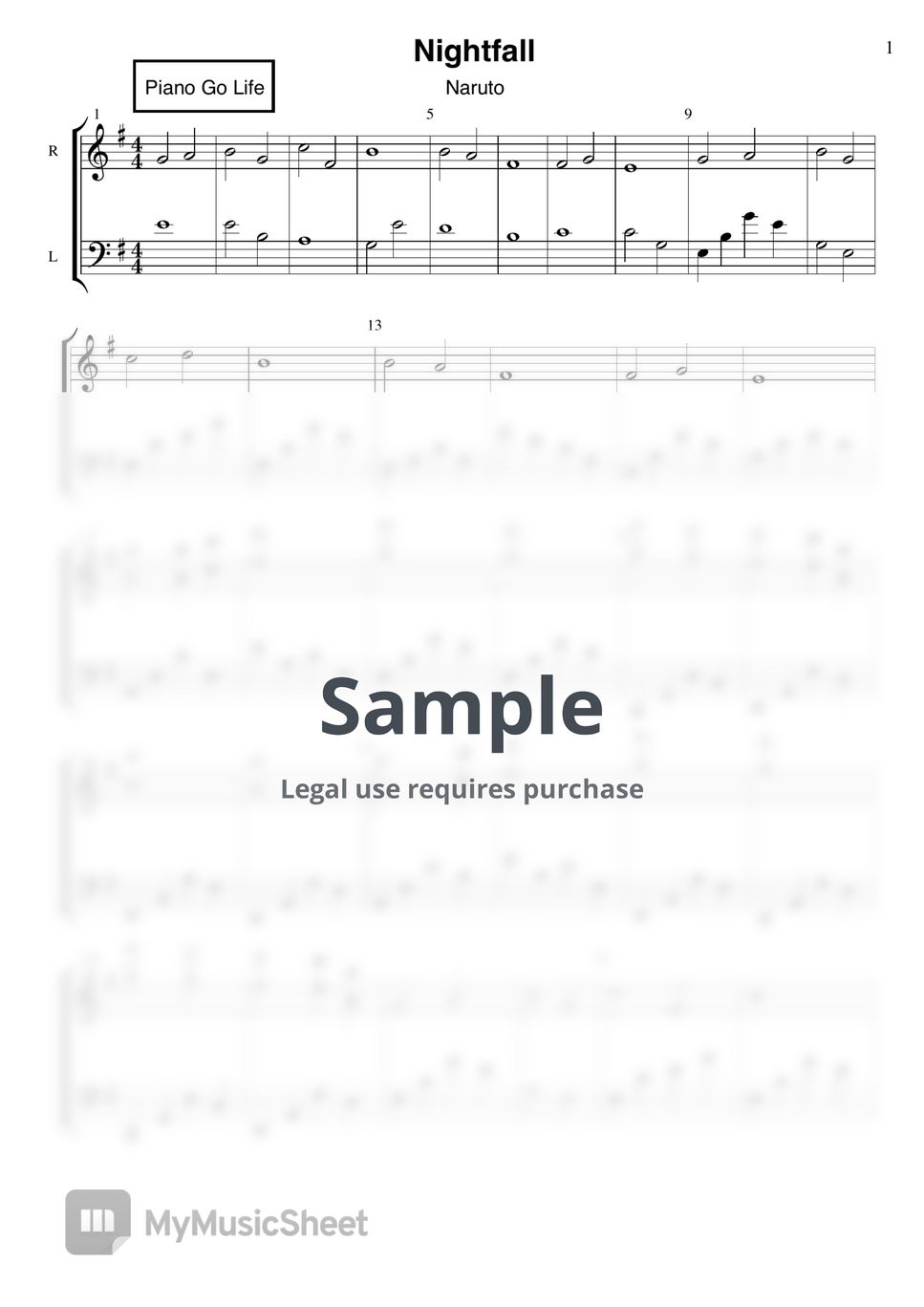 Naruto Shippuden - Nightfall 악보 by Piano Go Life