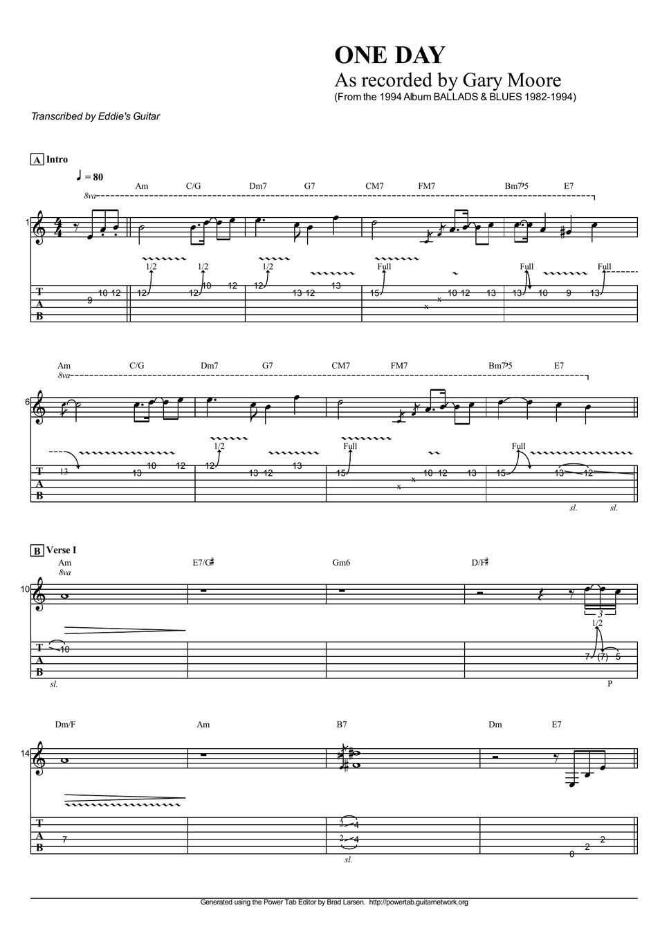 Gary Moore - One Day Sheets