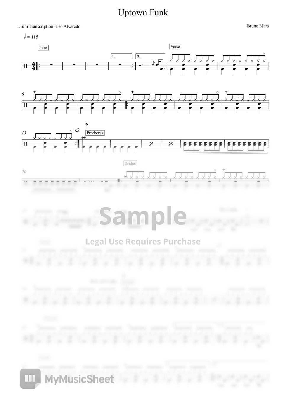 Bruno Mars - Uptdown Funk Sheets by Drum transcription: Leo Alvarado