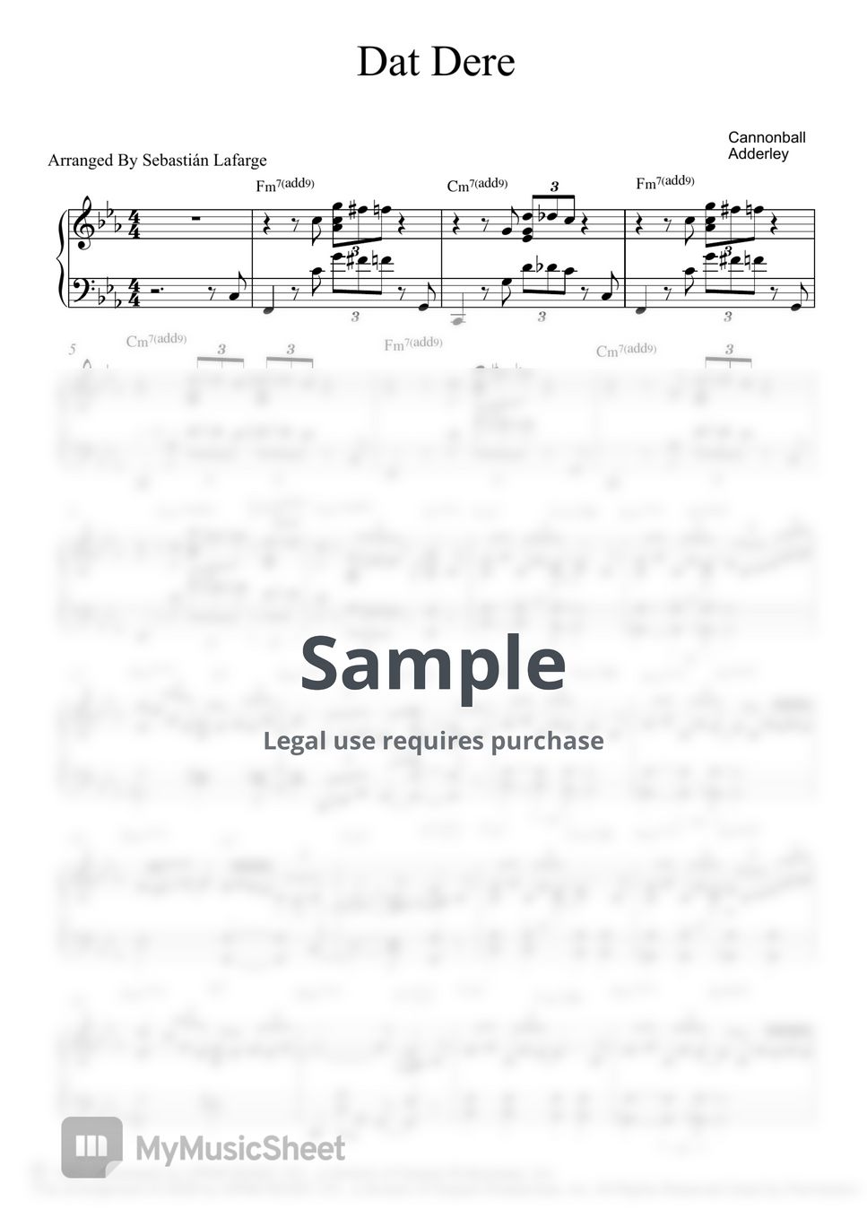 Canonball Aderley - Dat Dere (Jazz Piano Solo) 악보 by Sebastián Lafarge