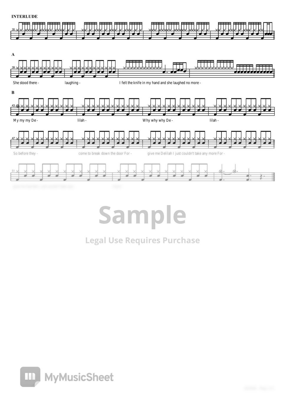 Tom Jones - Delilah Sheet Music by COPYDRUM