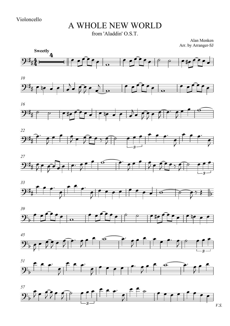 Alan Menken - A whole new world (from Aladdin O.S.T.) (Duet for Cello and Piano) Лист by Arranger-SJ