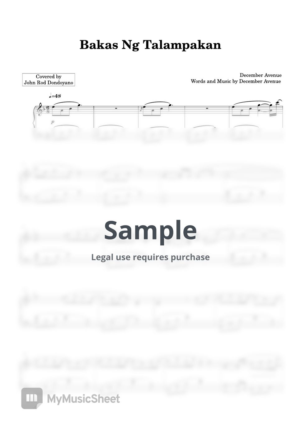 December Avenue - Bakas Ng Talampakan (PIANO SHEET) Sheets by John Rod ...
