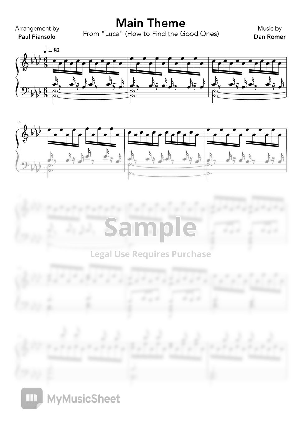 Dan Romer - Luca - Main Theme Sheets by Paul Piansolo