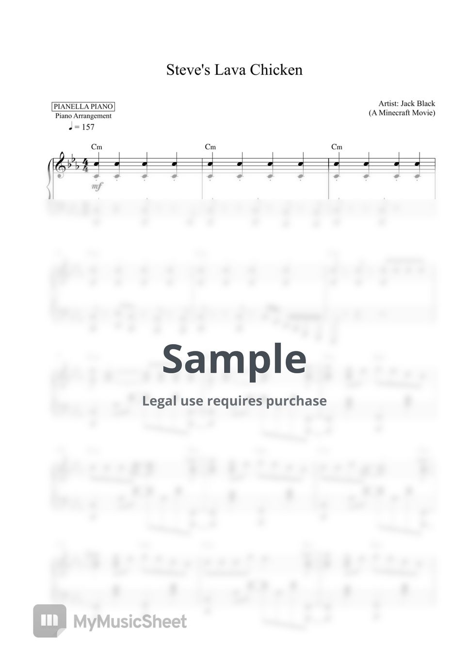 Jack Black - Steve's Lava Chicken (Piano Sheet) Sheet Music by Pianella ...