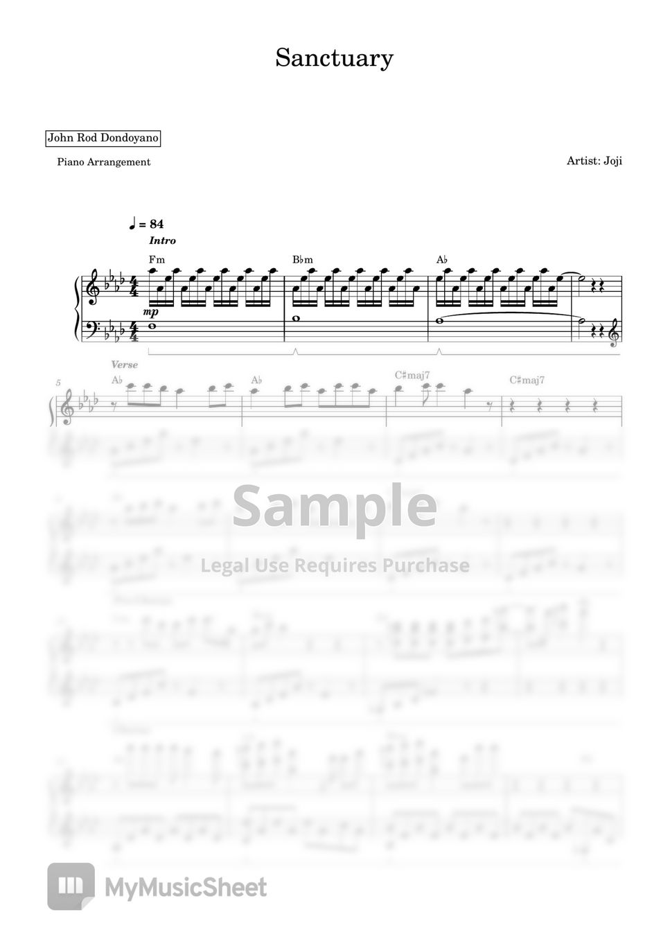 Joji - Sanctuary (PIANO SHEET) Sheet Music by John Rod Dondoyano