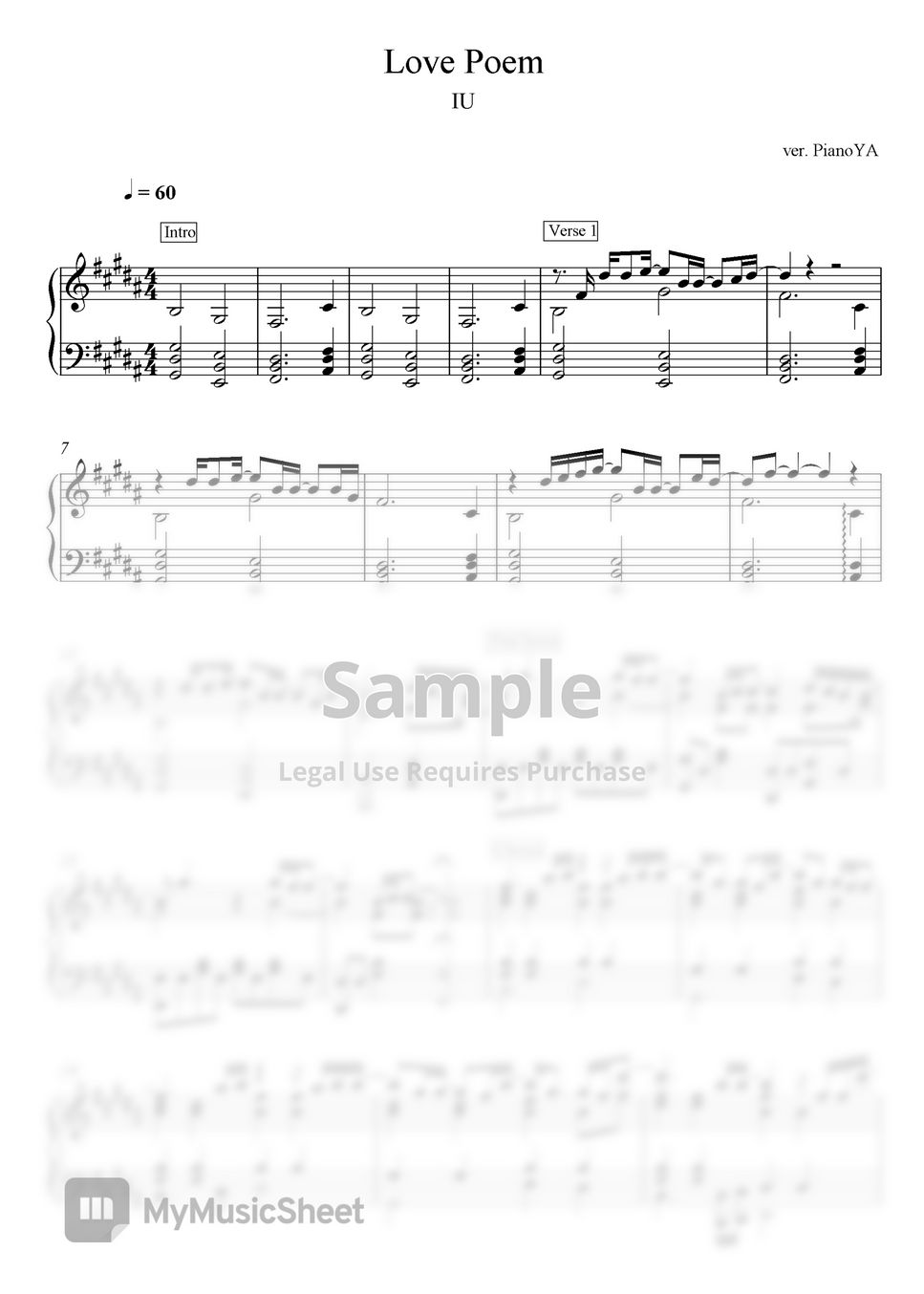 IU(아이유) - Love Poem 악보 by PianoYA