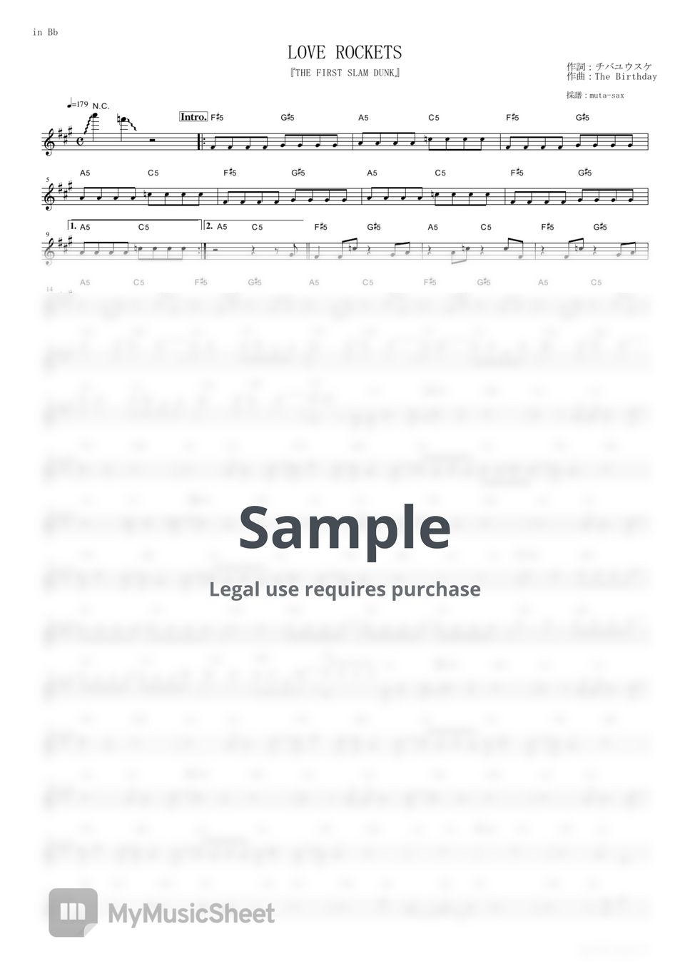 The Birthday - LOVE ROCKETS (The First Slam Dunk / in Bb) Sheet Music ...