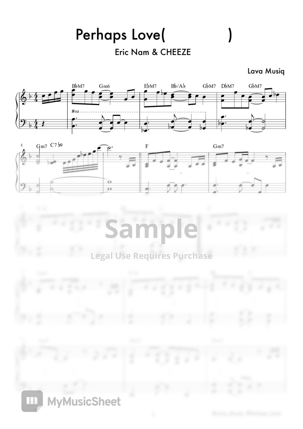 Eric Nam & CHEEZE - Perhaps Love(사랑인가요) (Easy Sheet) Sheet Music by Lava