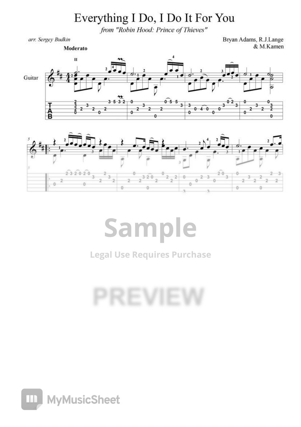 Brian Adams - Everything I Do I Do It for You Sheets by Buddy_King