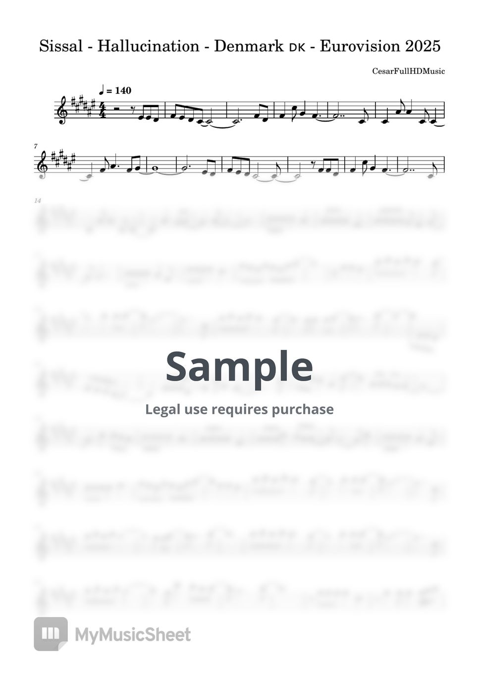 Sissal - Hallucination - Denmark 🇩🇰 - Eurovision2025 Sheet Music