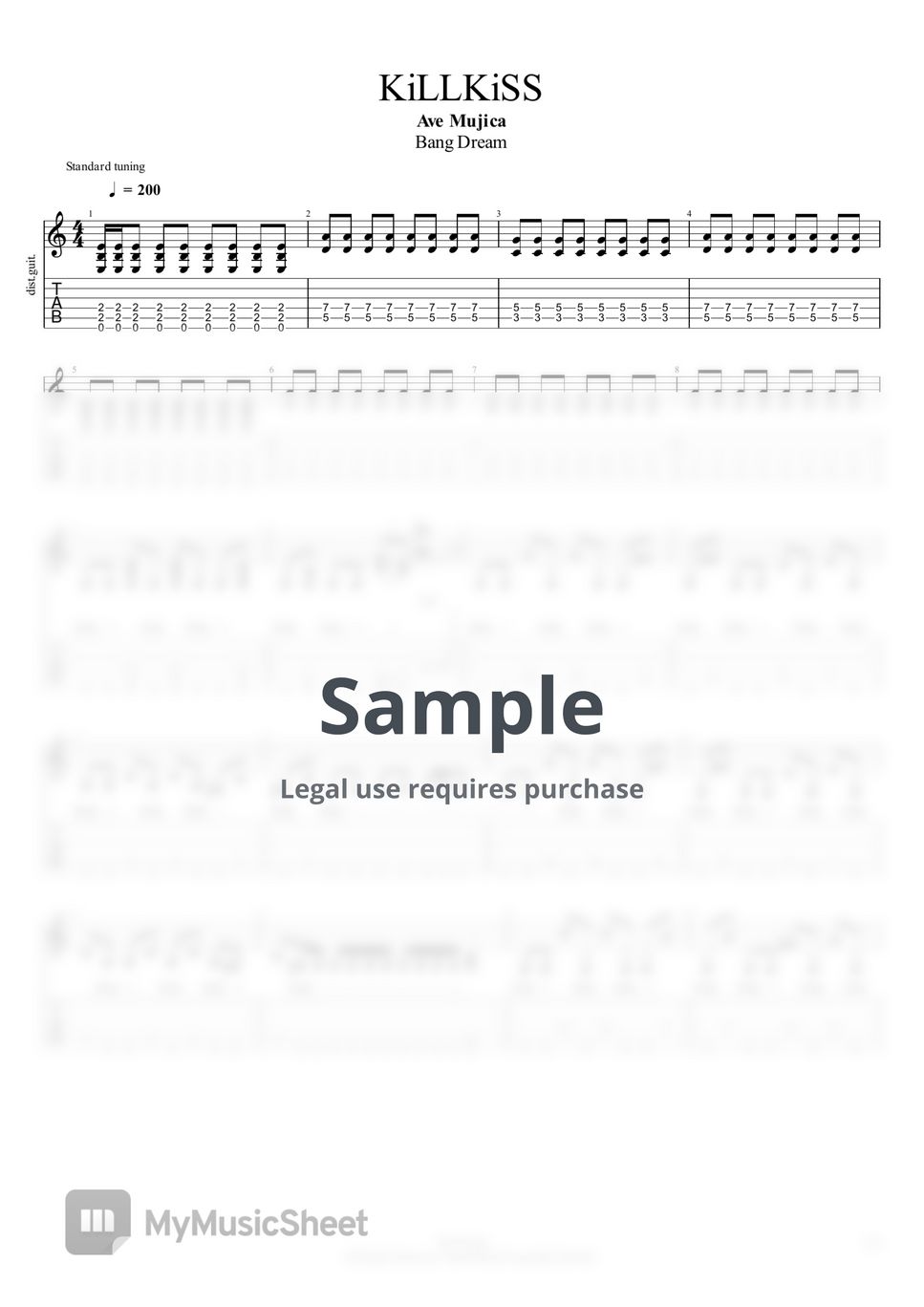 Ave Mujica - KiLLKiSS OP (Standard Tuning) Sheets by wiwitang