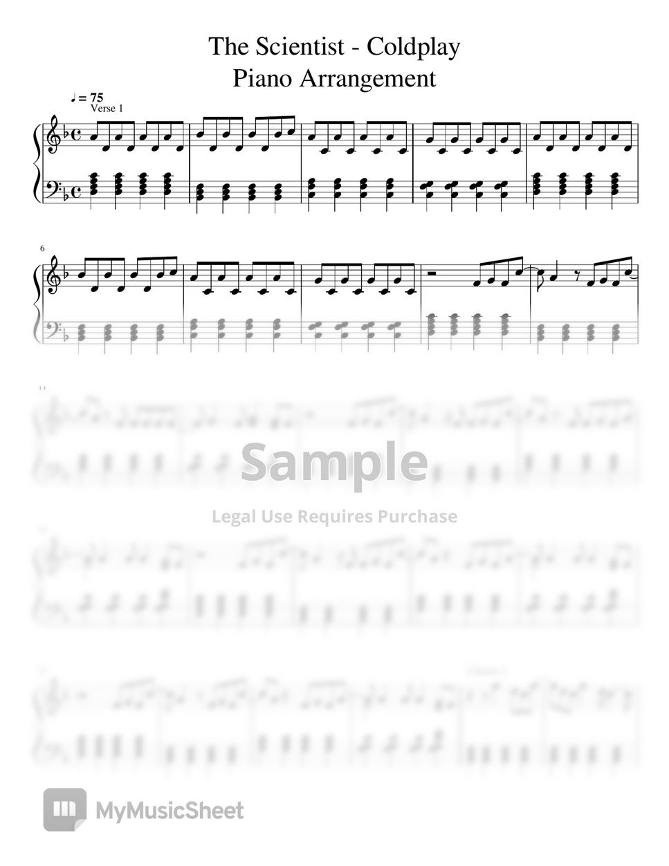 Coldplay - The Scientist Sheets by Coldplay